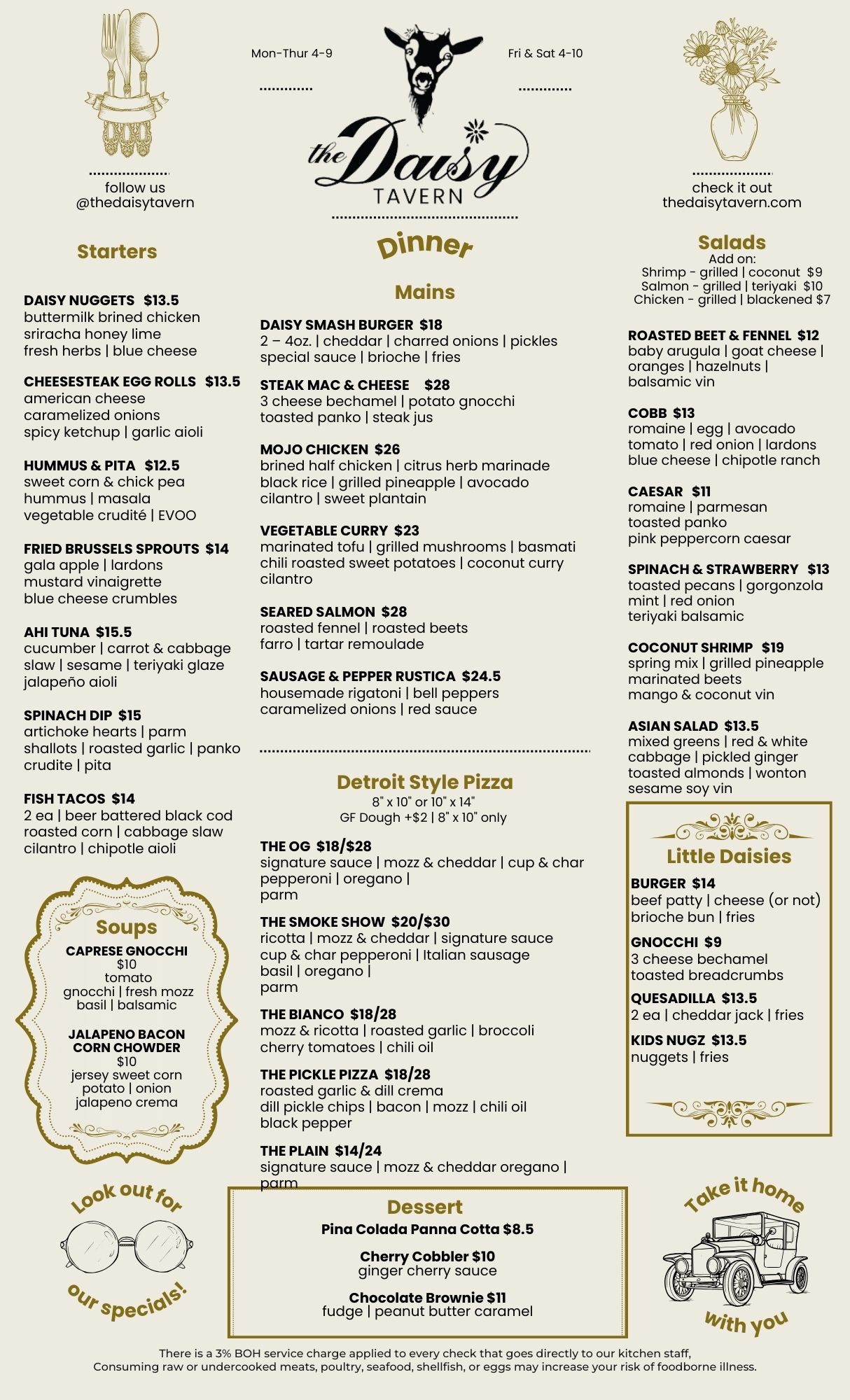 Menus | The Daisy Tavern in Conshohocken, PA